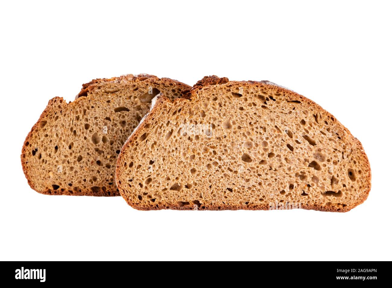rye bread slices in closeup isolated on white background Stock Photo ...