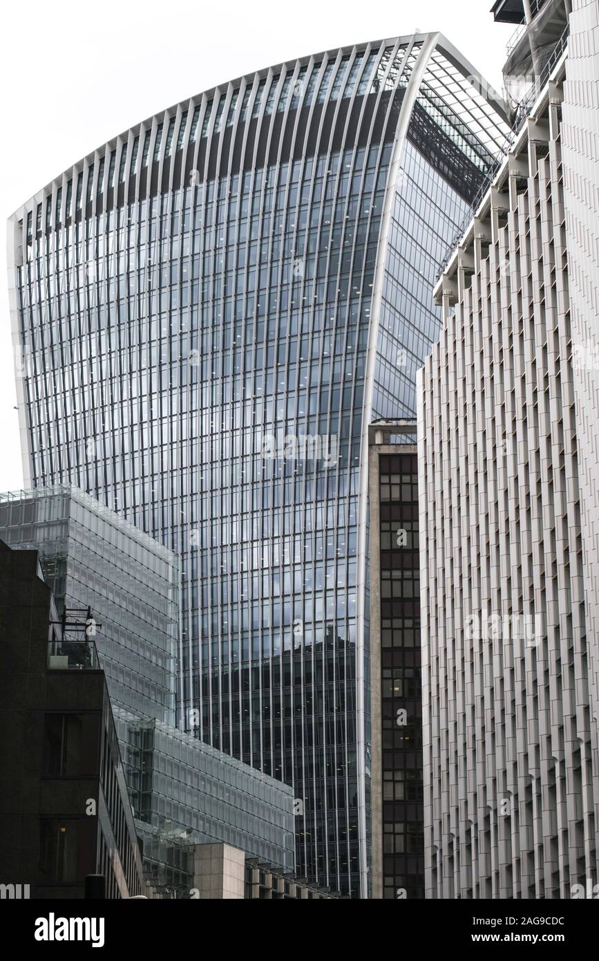 Low angle shot of a modern gray building in the historic City of London ...