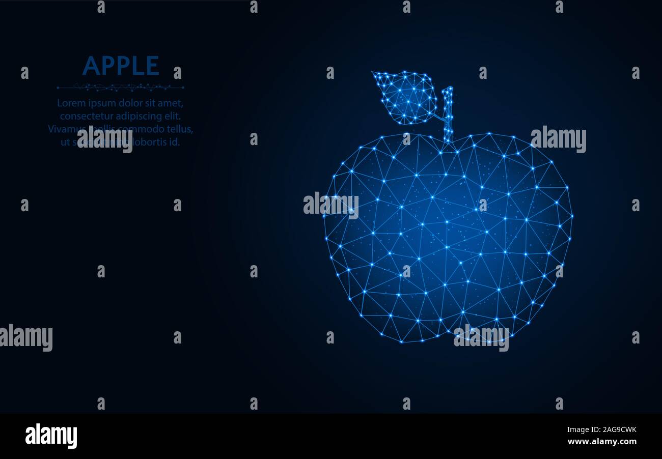 Apple low poly design, Fruit wireframe mesh polygonal vector ...