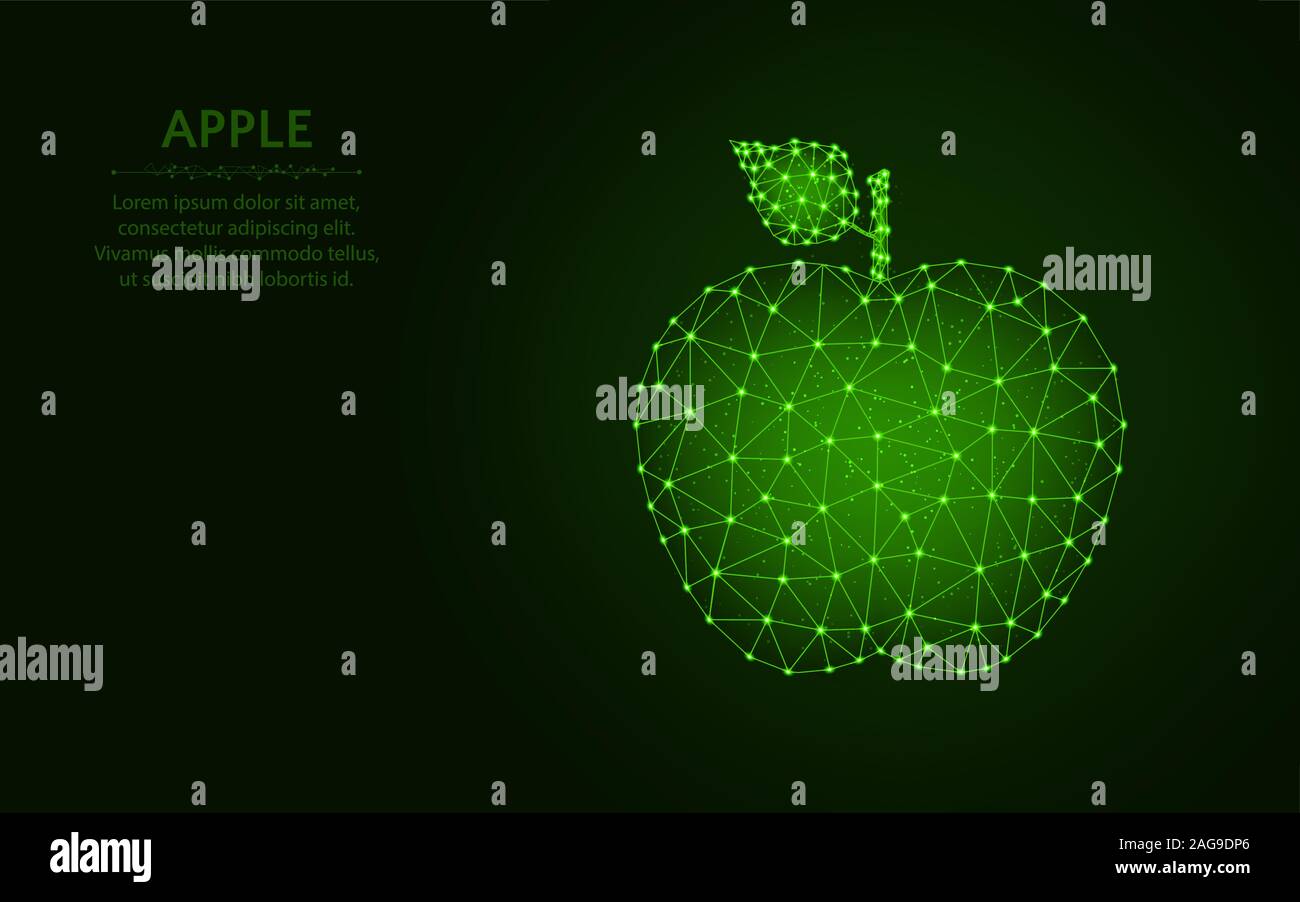 Apple low poly design, Fruit wireframe mesh polygonal vector ...