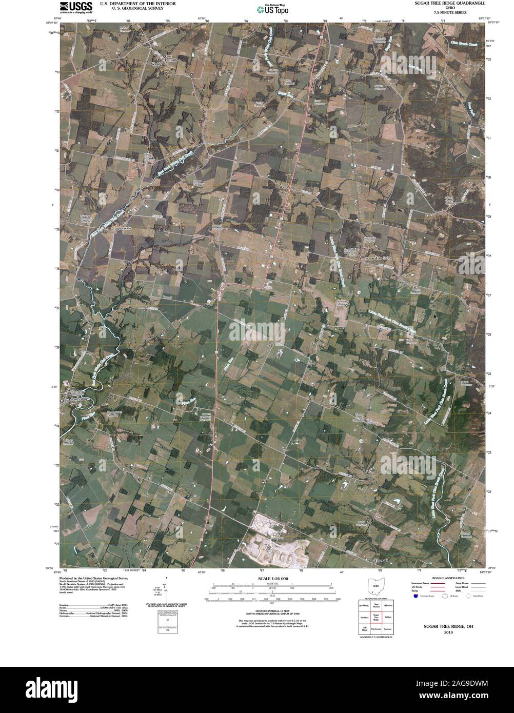 USGS TOPO Map Ohio OH Sugar Tree Ridge 20100722 TM Restoration Stock ...