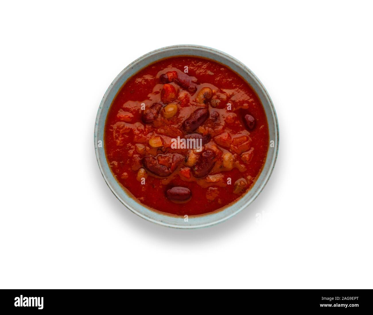 Isolated image of a bowl of delicious chilli bean soup, in a rustic ...