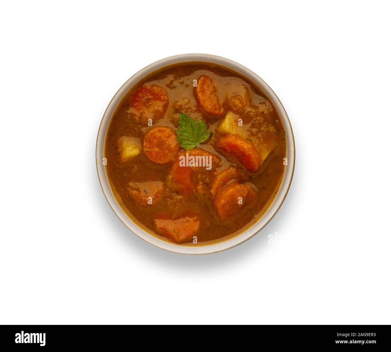Isolated image of a bowl of delicious hearty winter vegetable soup, in ...