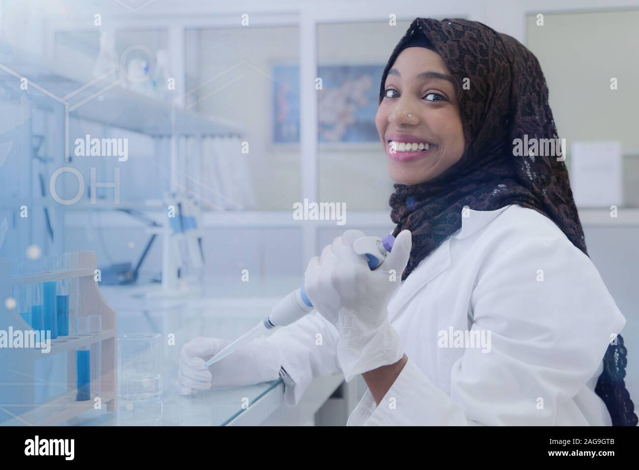 Young african female Laboratory scientist working at lab with test ...