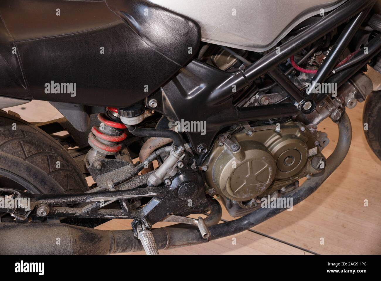 Motorcycle before repair or maintenance of the brake system. Motorcycle ...