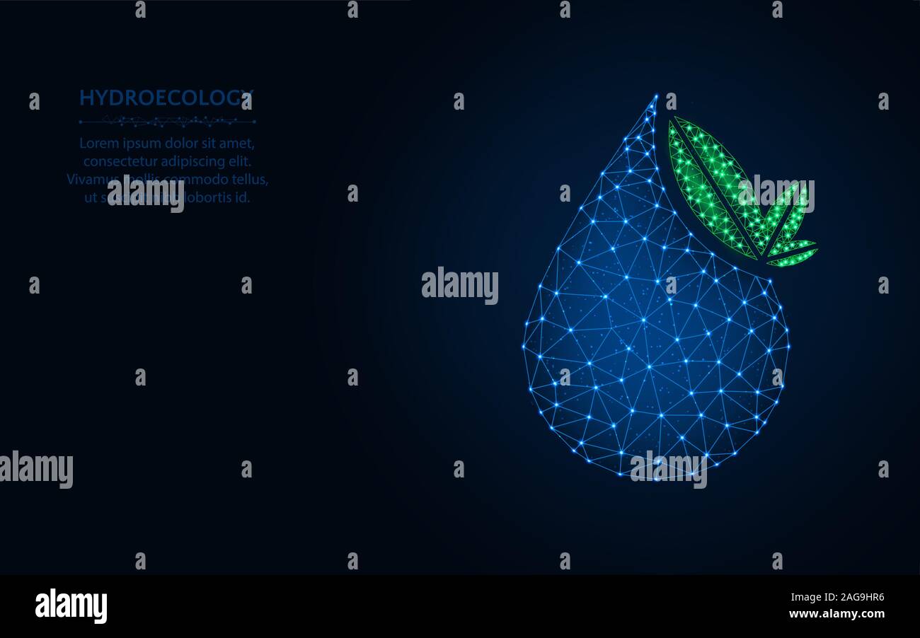 Water drop low poly design, Ecology wireframe mesh polygonal vector ...