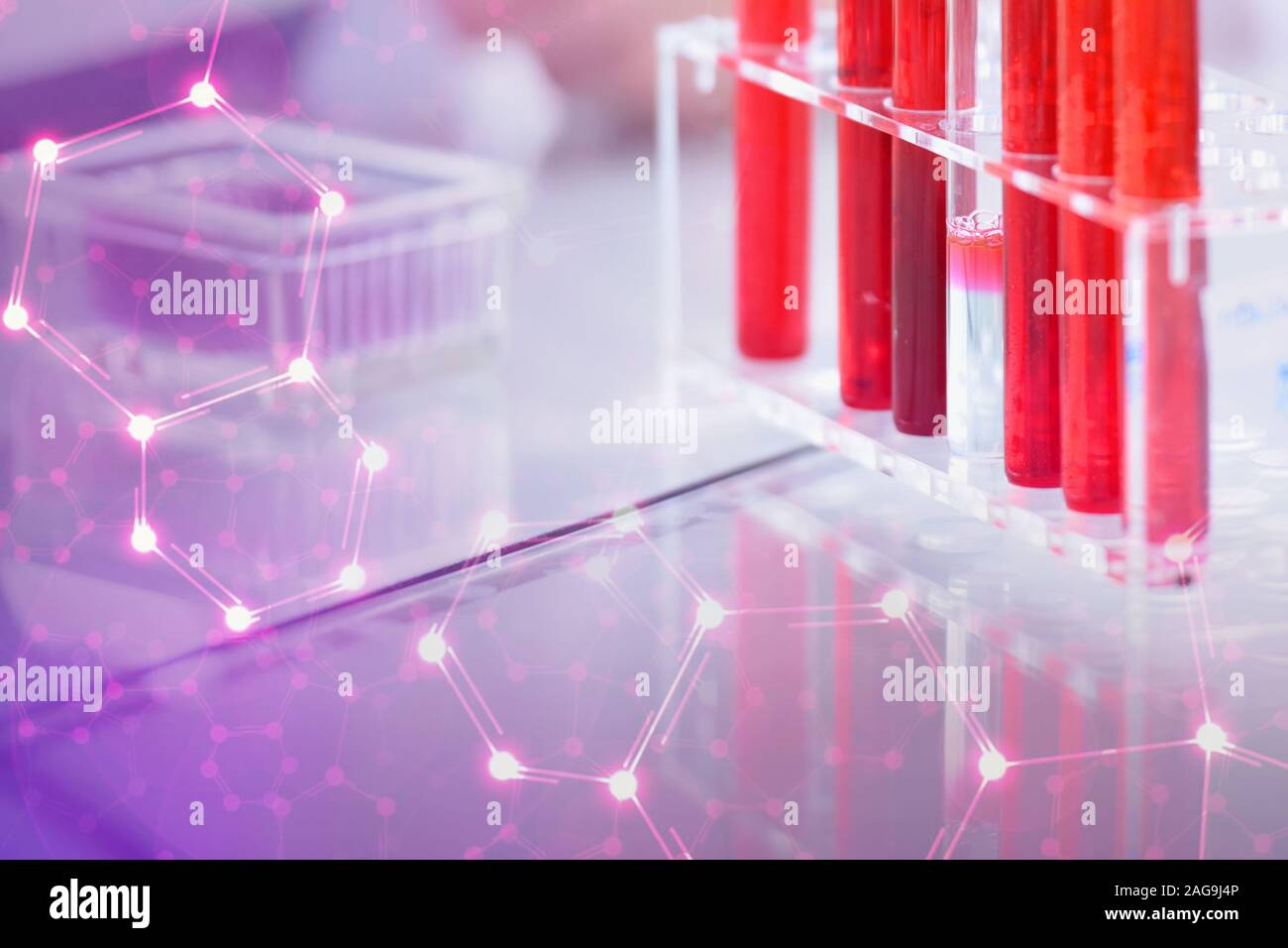 Young female Laboratory scientist working at lab with test tubes and ...