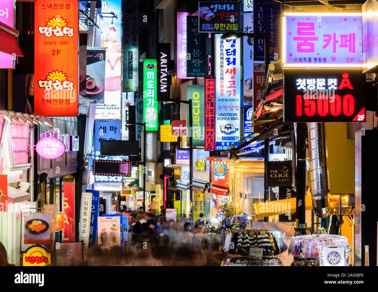 Seoul,Korea-24 Apr 2019:The night view of streets at Myeong-dong ...