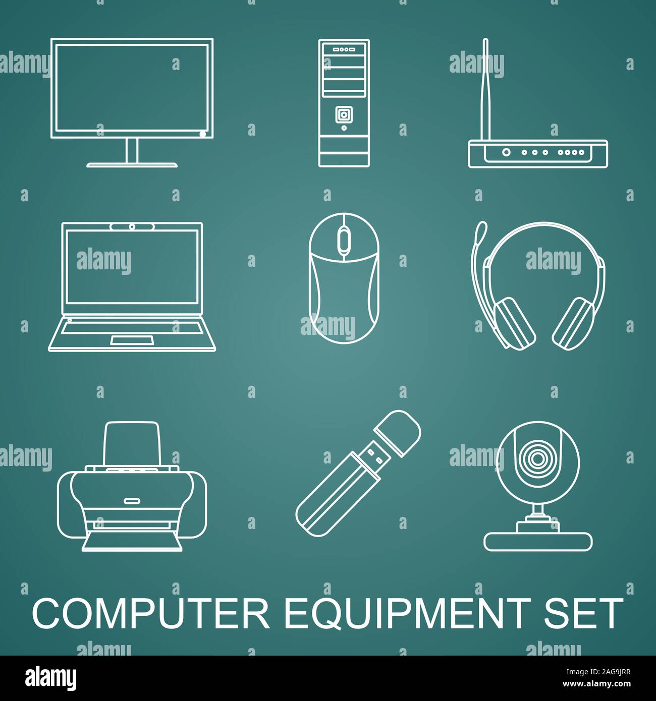 Digital computer equipment set. Set of different silhouettes digital ...