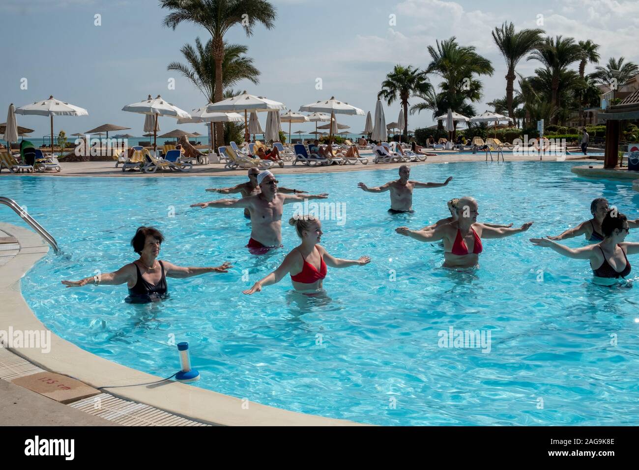 People have water gymnastics in the hotel pool Stock Photo - Alamy