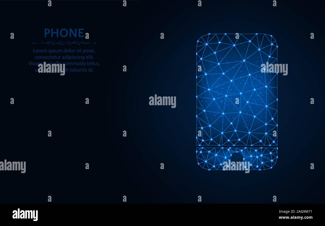 Smartphone low poly design, mobile phone wireframe mesh polygonal ...