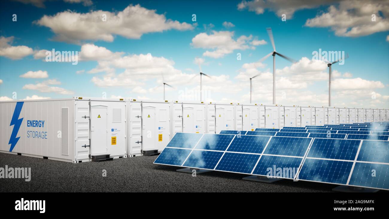 Concept of energy storage system. Renewable energy power plants ...