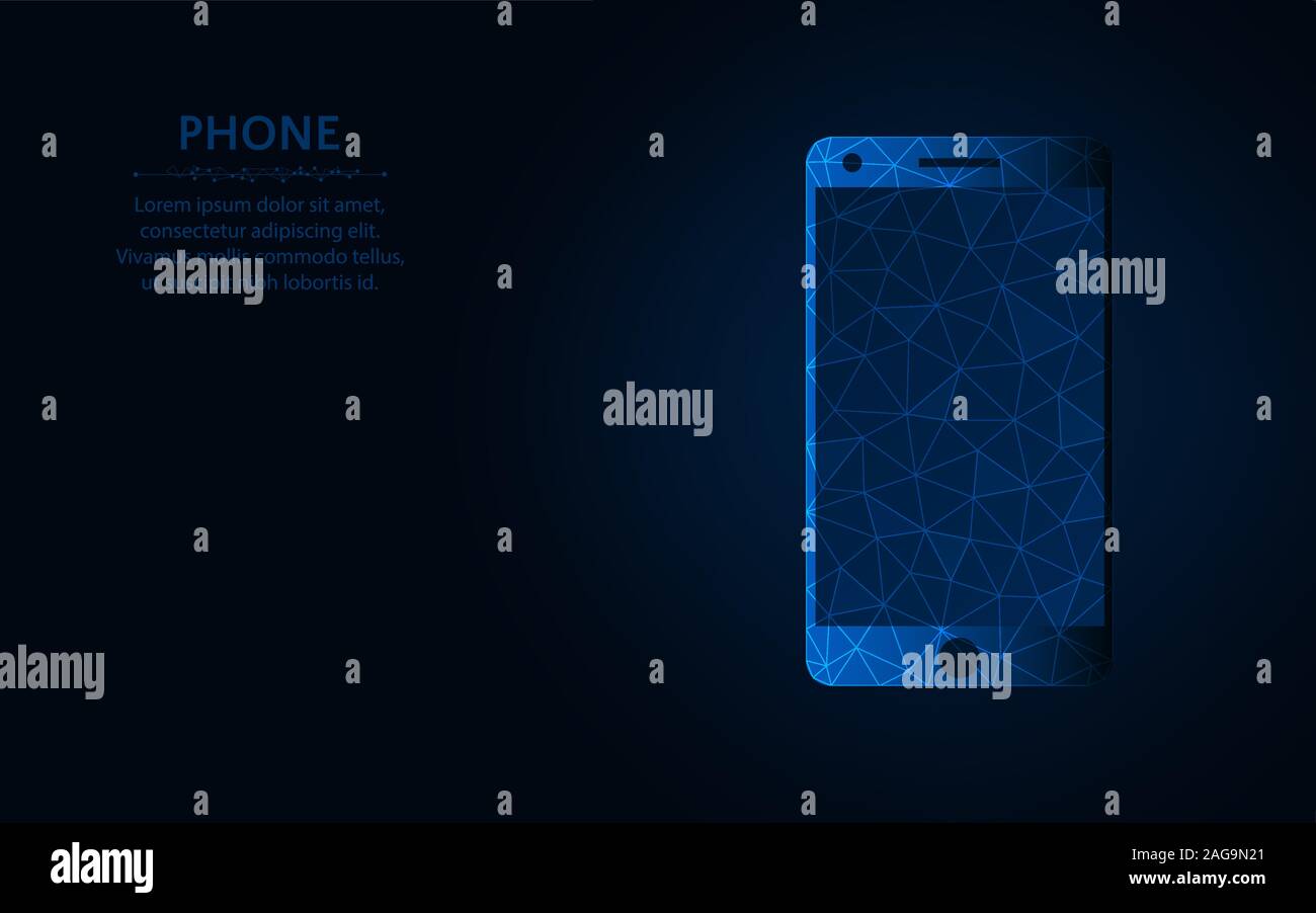 Smartphone low poly design, mobile phone wireframe mesh polygonal ...