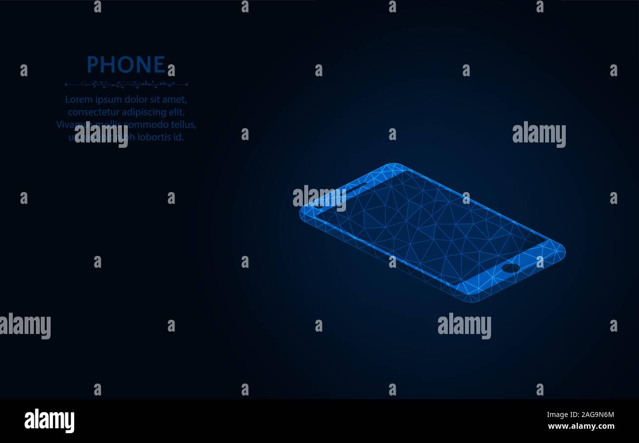 Smartphone low poly design, mobile phone wireframe mesh polygonal ...