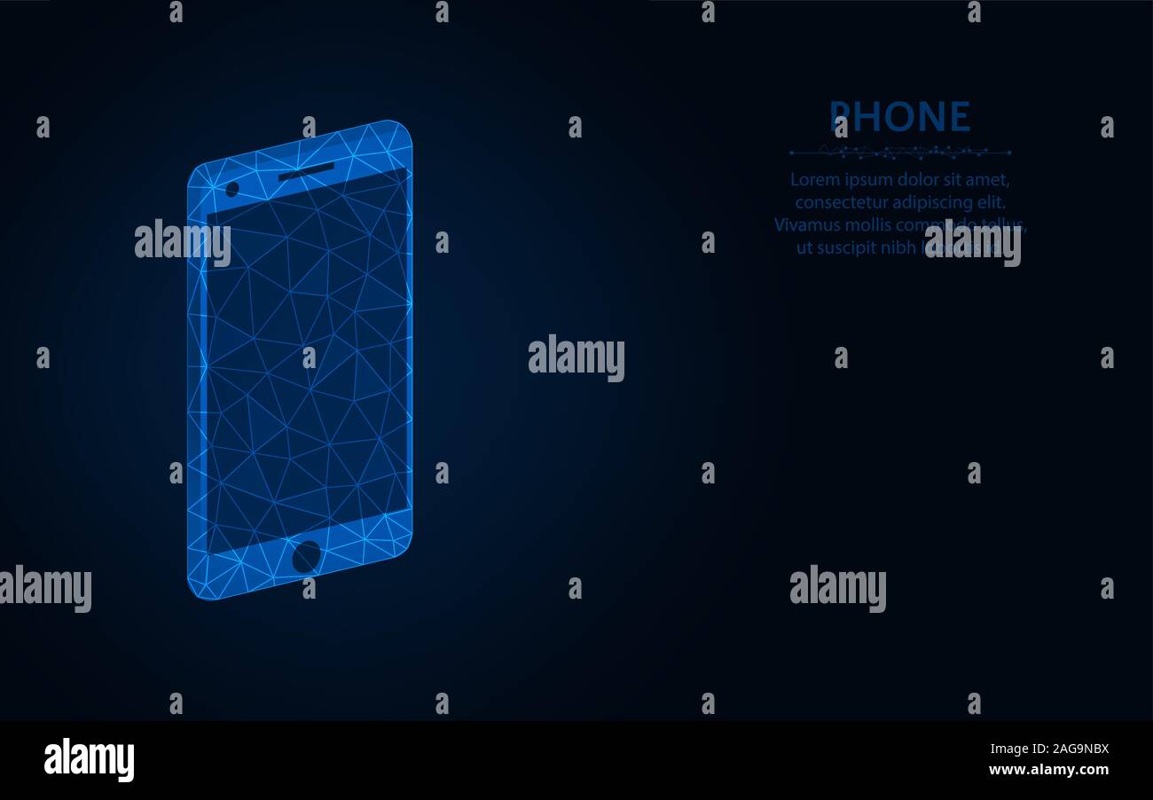 Smartphone low poly design, mobile phone wireframe mesh polygonal ...