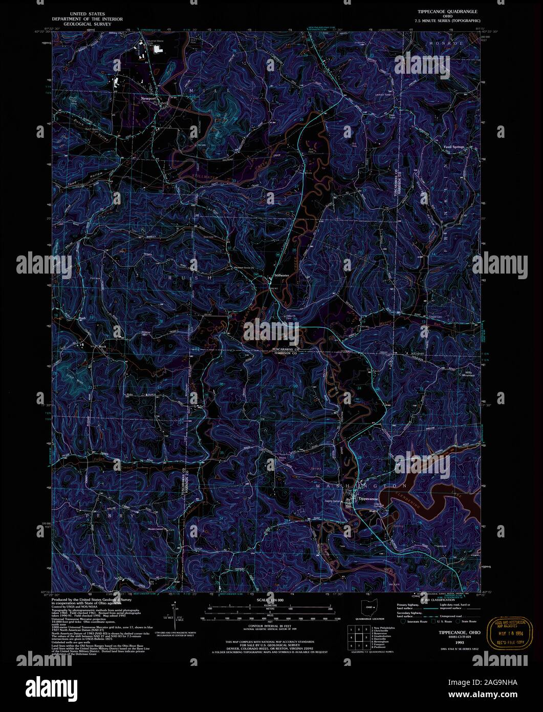 USGS TOPO Map Ohio OH Tippecanoe 228225 1993 24000 Inverted Restoration ...