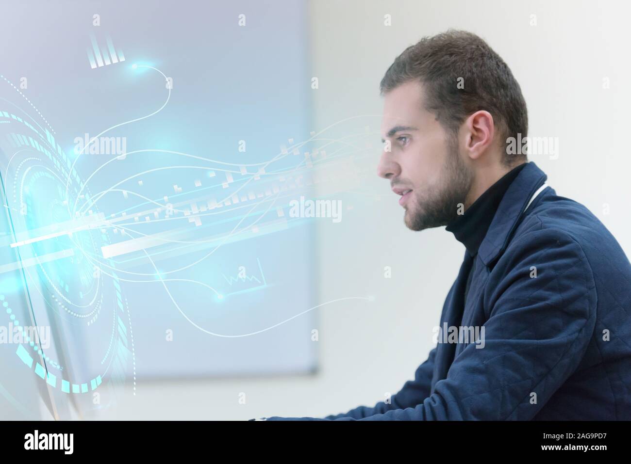 Young male Businessman working on modern computer. Businessman using ...