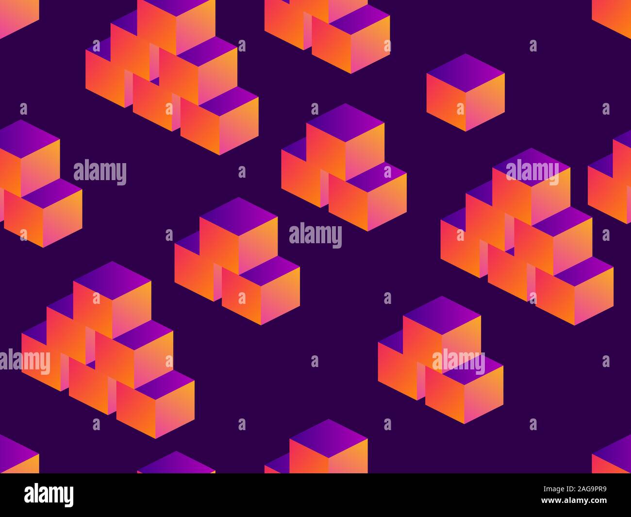 Cubes isometric seamless pattern with gradient on a dark purple ...