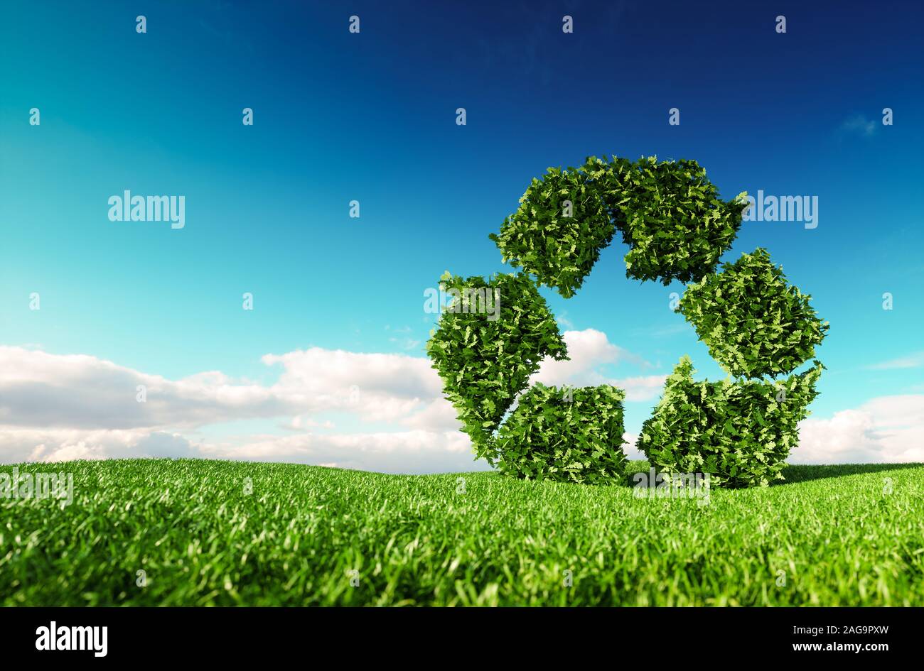 Eco friendly recyclation concept. 3d rendering of green recycle icon on ...