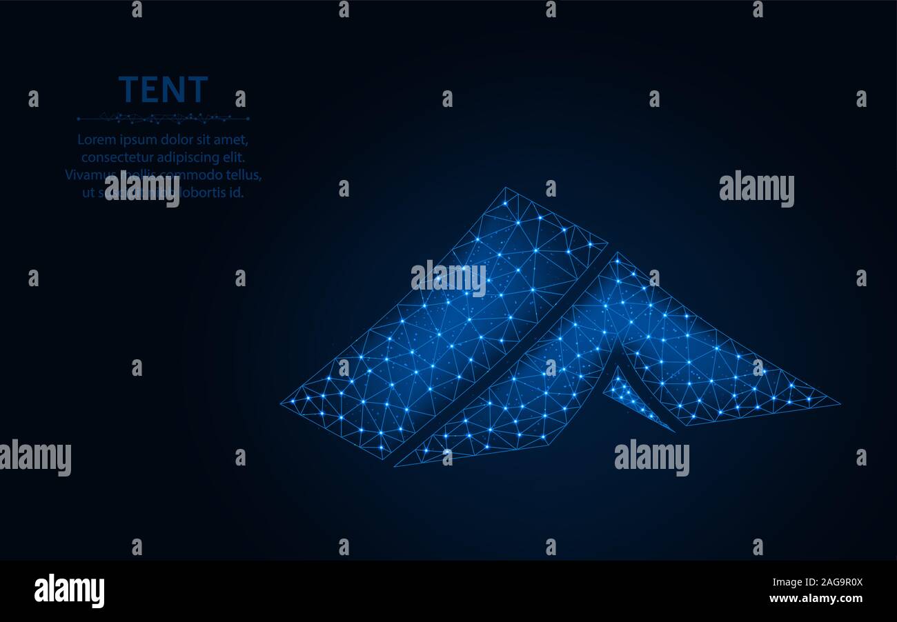 Tent low poly design, Camping wireframe mesh polygonal vector ...