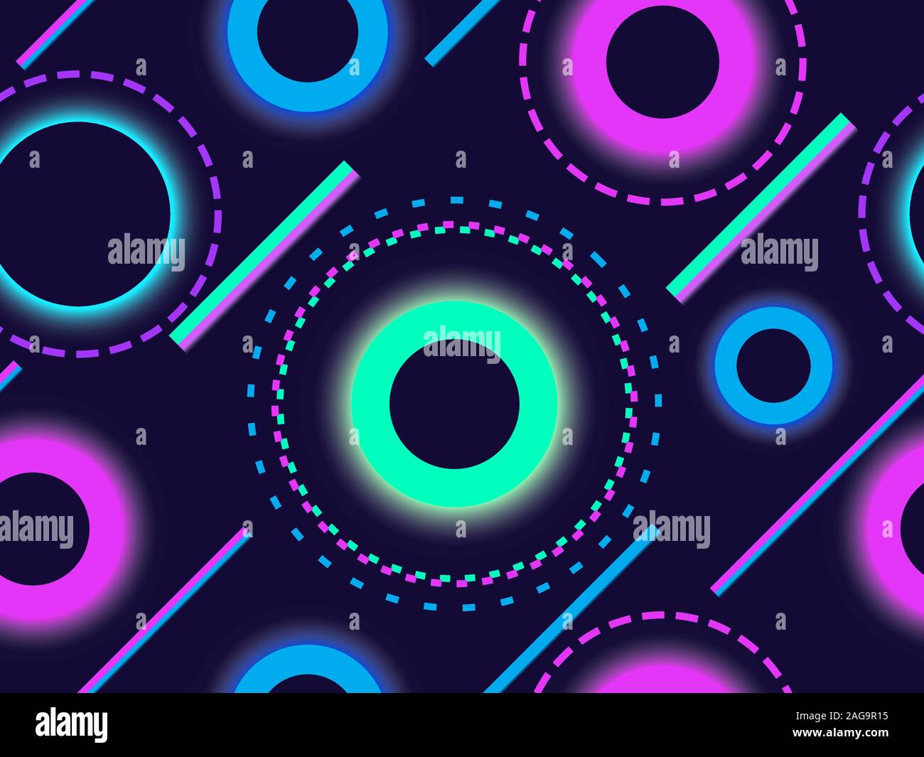 Cyberpunk seamless pattern. Retro futurism of the 80s. Neon round and ...
