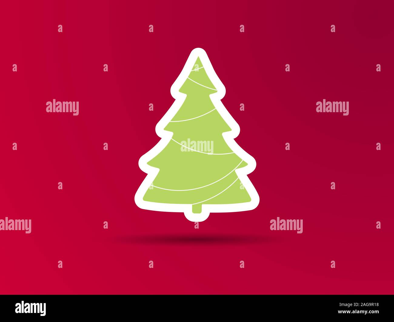 Christmas tree on a red background. Icon with shadow and stroke. Paper ...