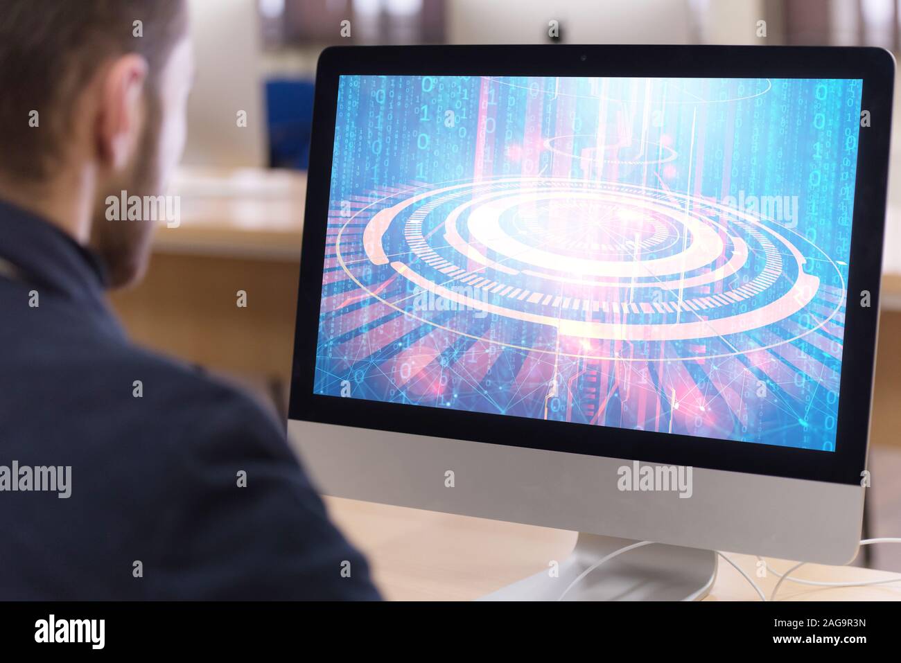 Young male Businessman working on modern computer. Businessman using ...