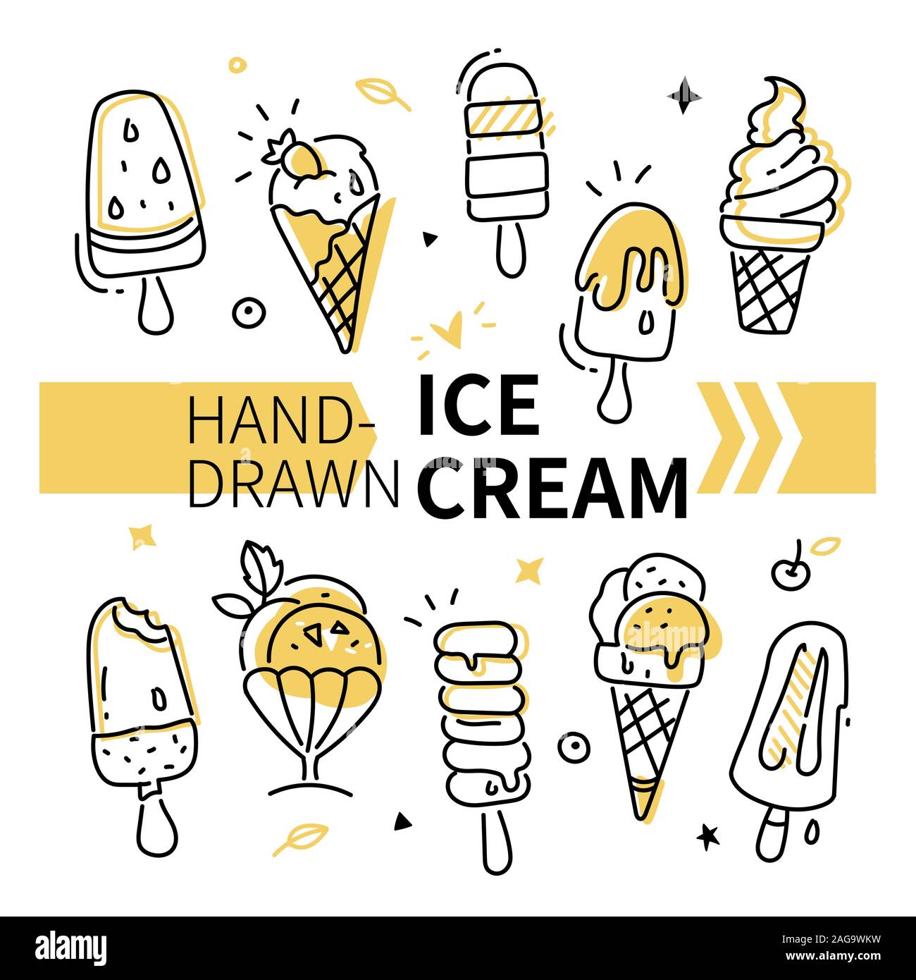 Hand-drawn ice cream collection - set of vector elements Stock Vector ...