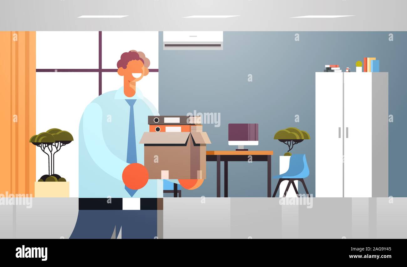 businessman holding box with stuff things happy business man in formal ...