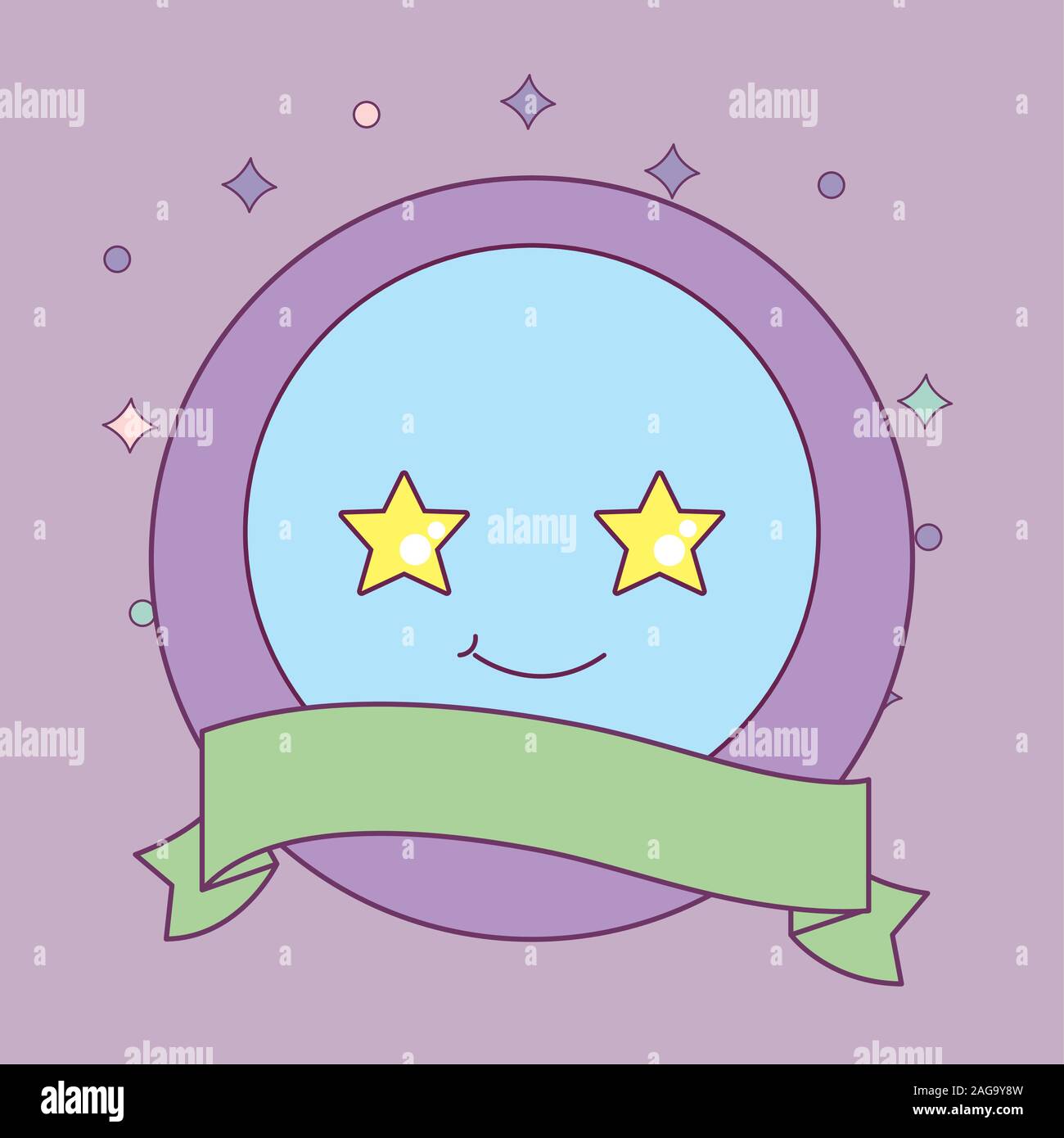 happy circle cartoon with ribbon design, Kawaii expression cute ...