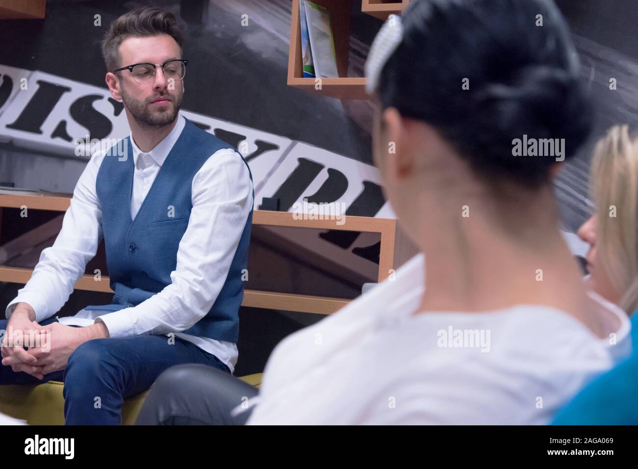 Young students listening the lecture with interest on university Stock ...