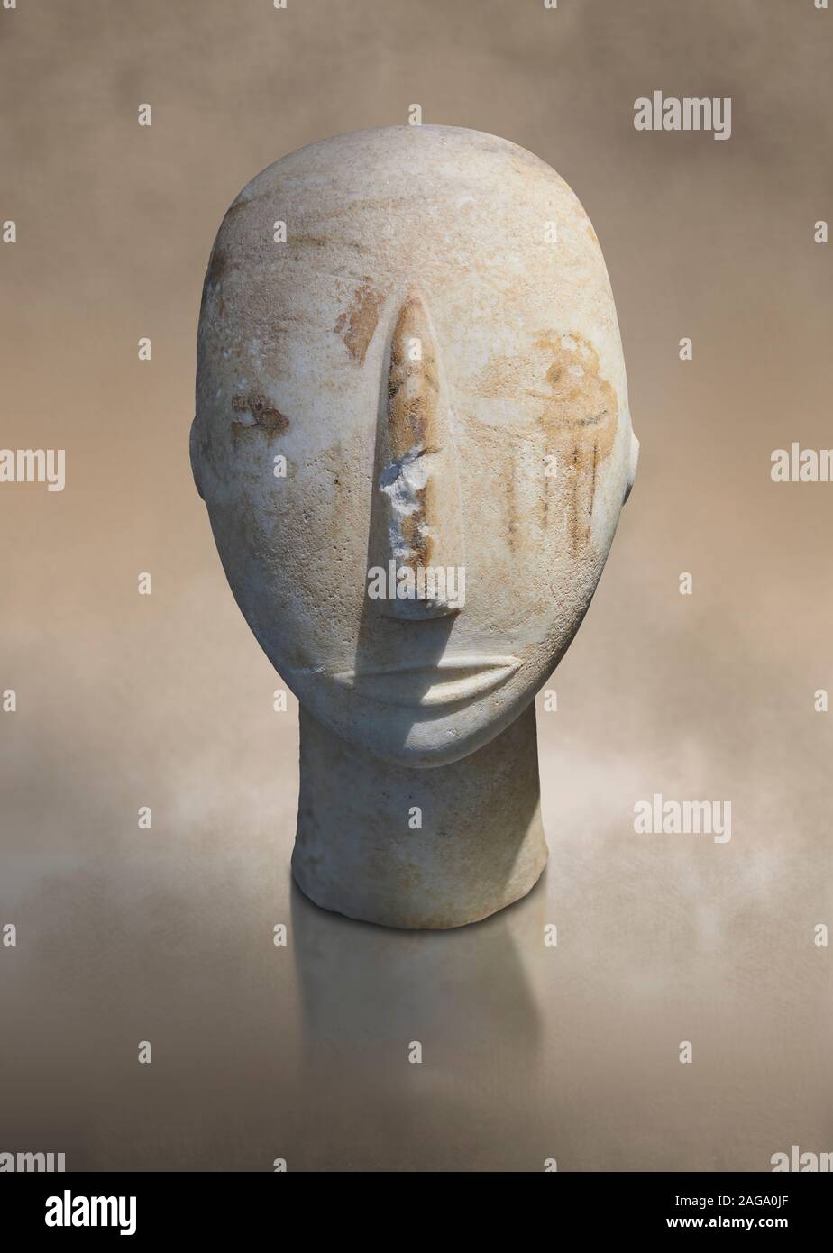 Head of a Cycladic statue with remnants of painted eyes and right cheek ...