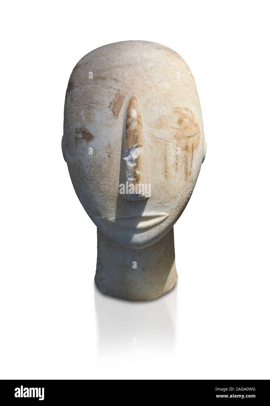 Head of a Cycladic statue with remnants of painted eyes and right cheek ...