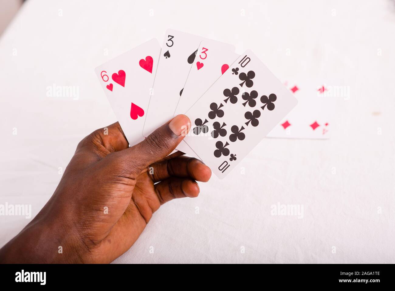 Cards in hand, luck or risk in money or in love. game concept Stock ...