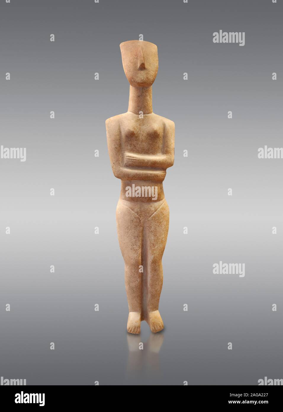 Marble female Cycladic statue figurine with folded arms of the Spedos ...