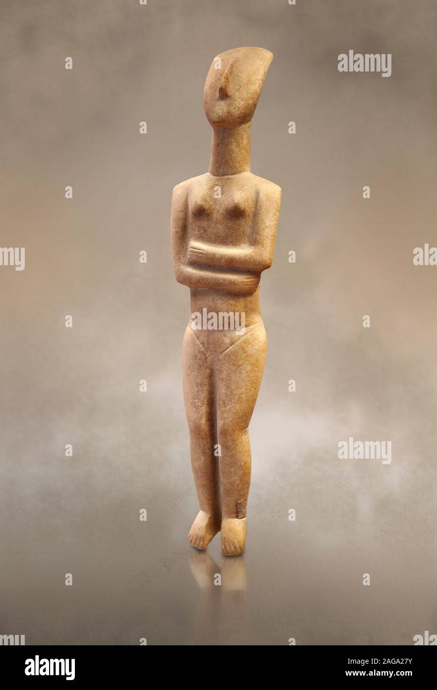 Marble female Cycladic statue figurine with folded arms of the Spedos ...
