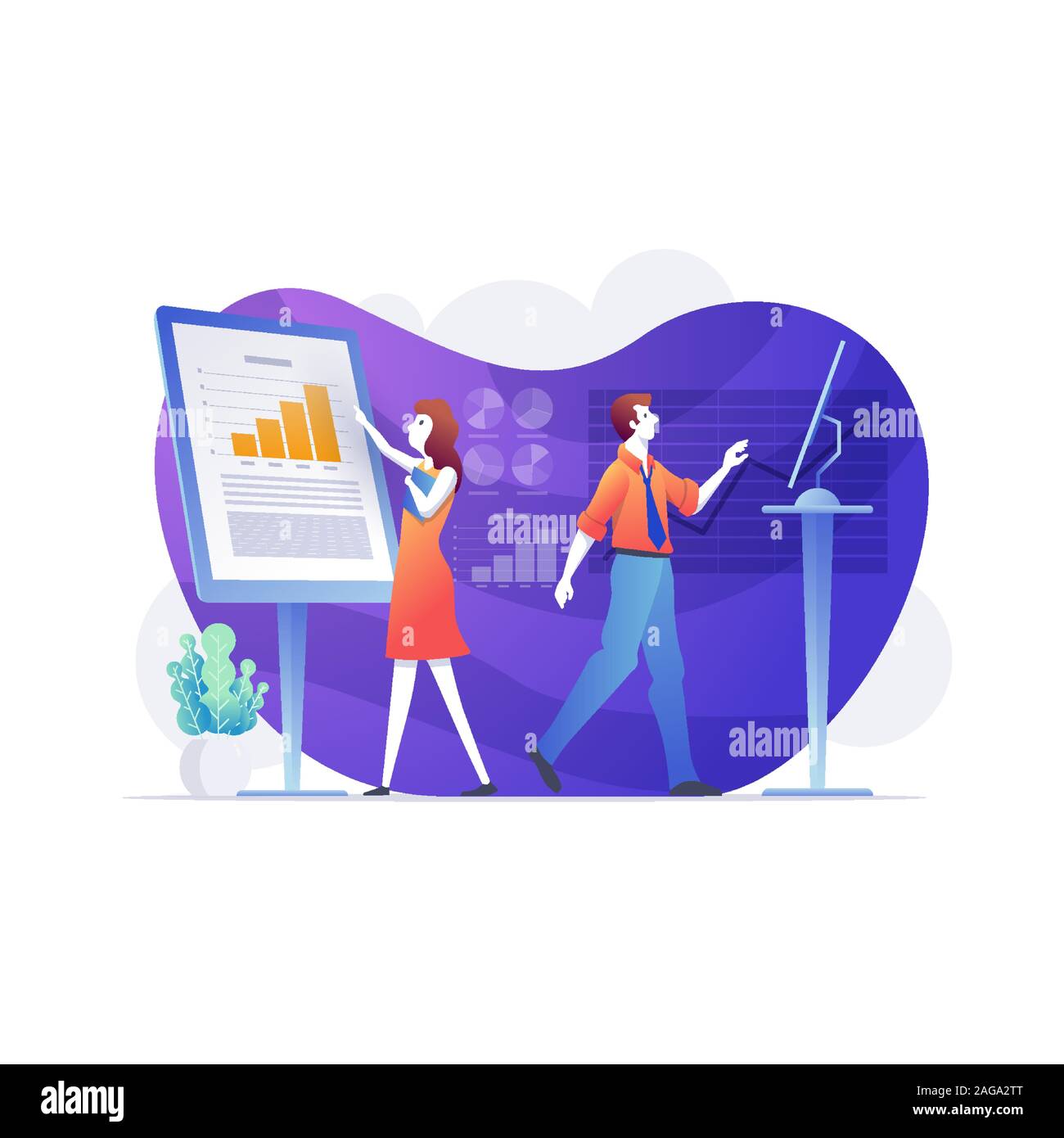 Business analysts are working on large screens with graphs data ...