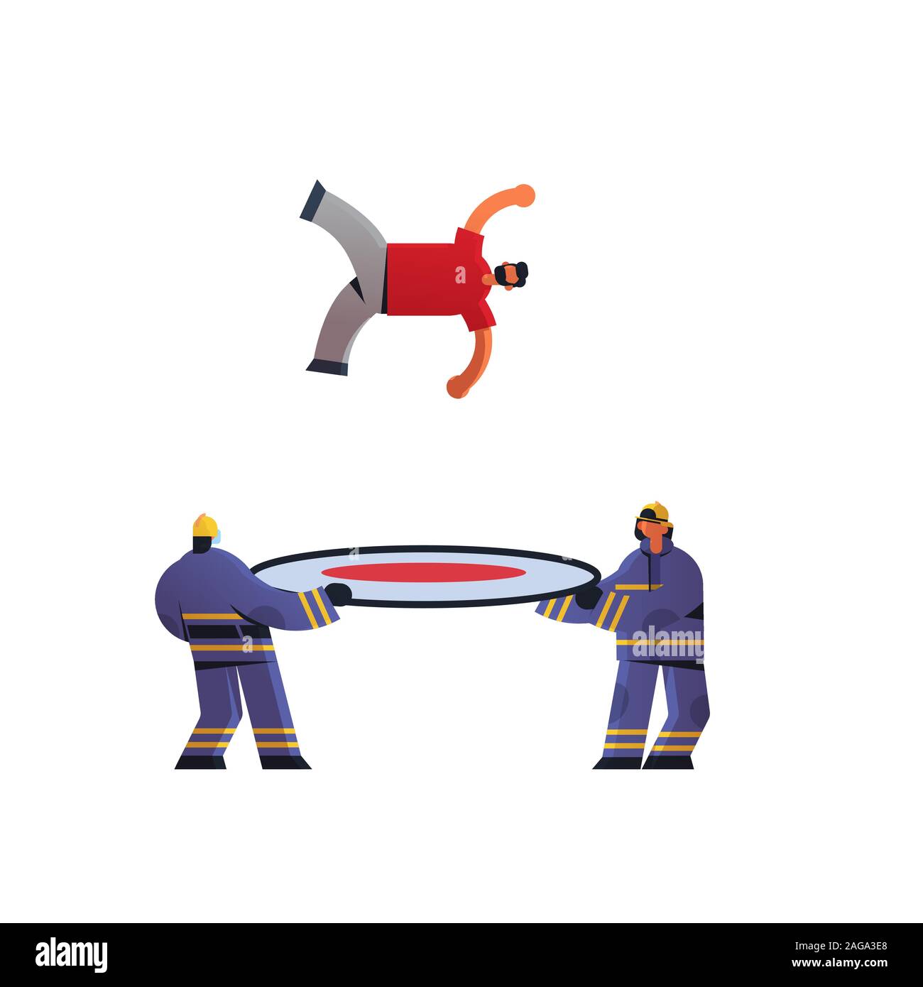 brave firemen holding trampoline life safe net catching falling down ... brave firemen holding trampoline life safe net catching falling down ...
