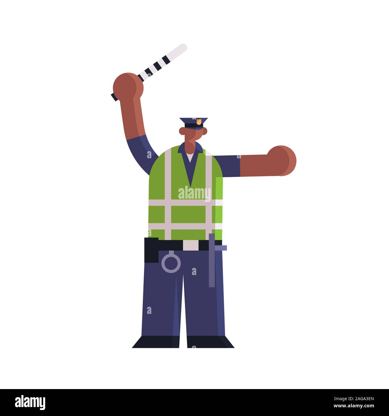 male road police inspector using traffic stick african american ...