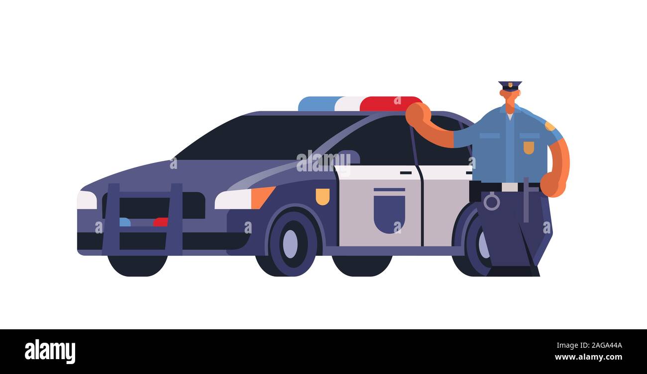 male police officer standing near patrol car policeman in uniform ...