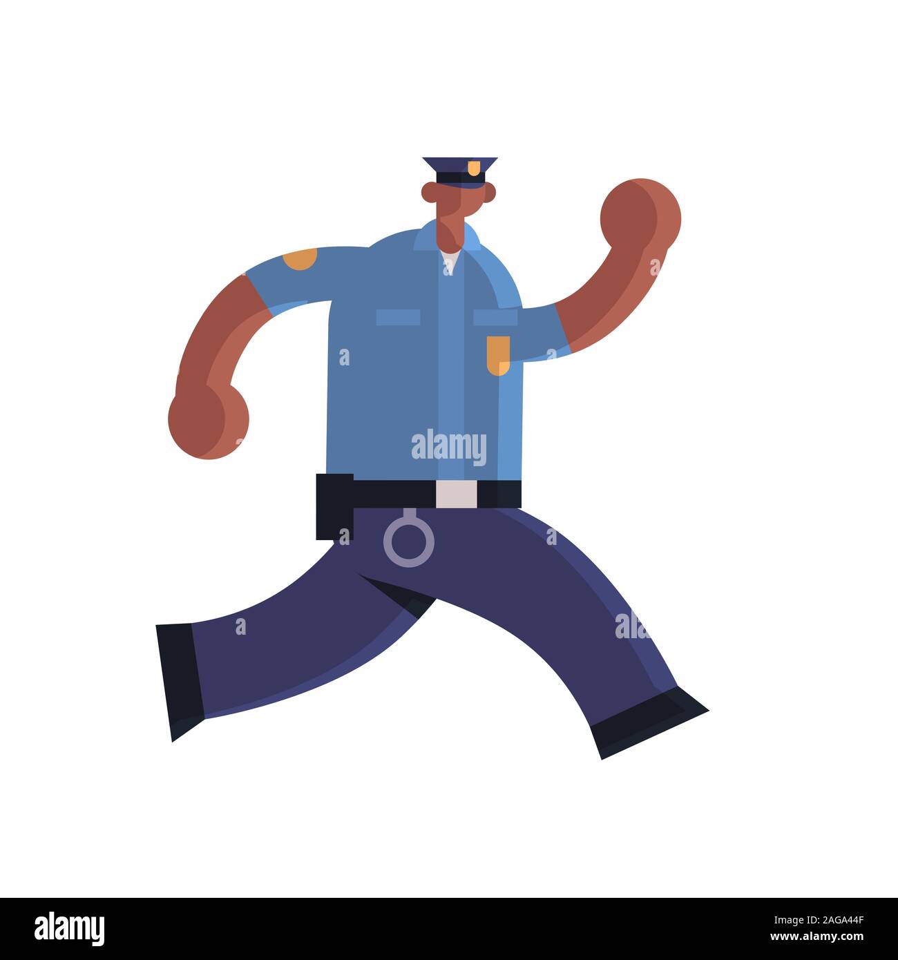 Male Police Officer Pursuing Burglar African American Policeman In Uniform Running Pose Security