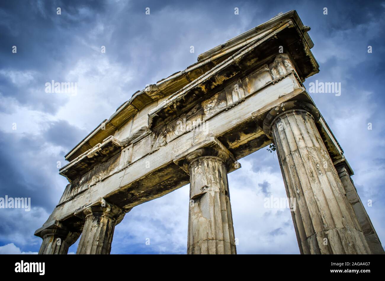 Low angle shot of an ancient historic column touching the sky Stock ...