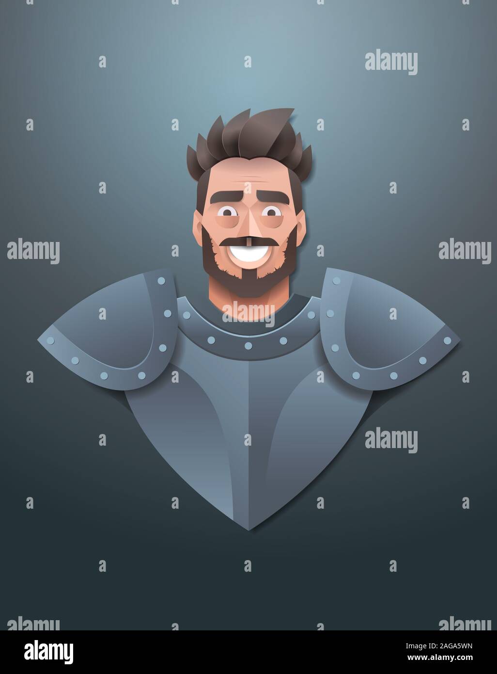 smiling knight face avatar man wearing steel armor portrait trendy ...