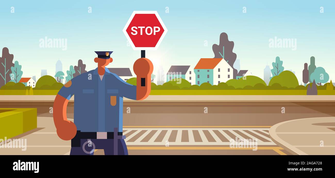police inspector holding stop sign policeman officer in uniform ...