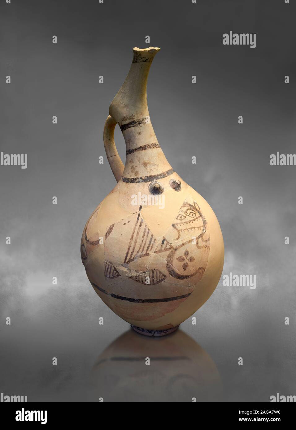 Cycladic beaked nippled jug with monstrous creature decoration ...