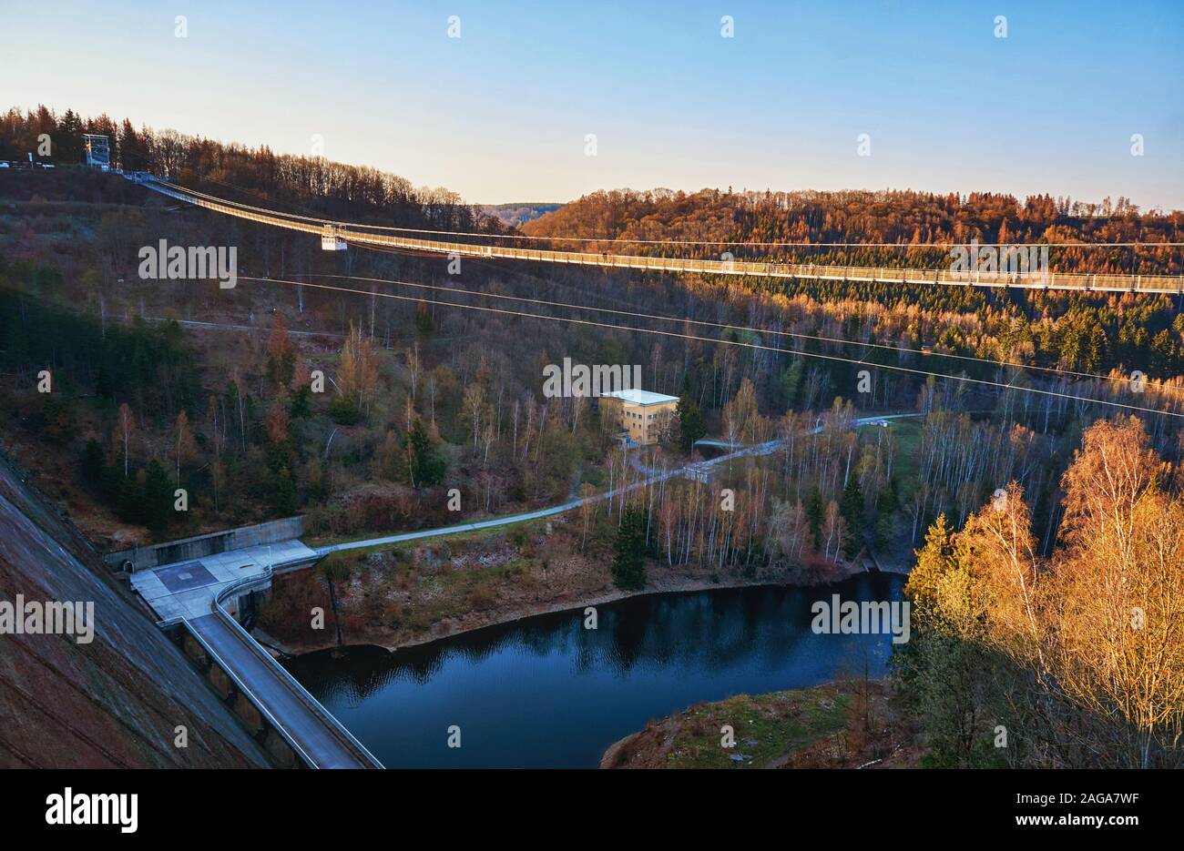 View from the Rappbodetalsperre to the Titan RT bridge over the Bode ...