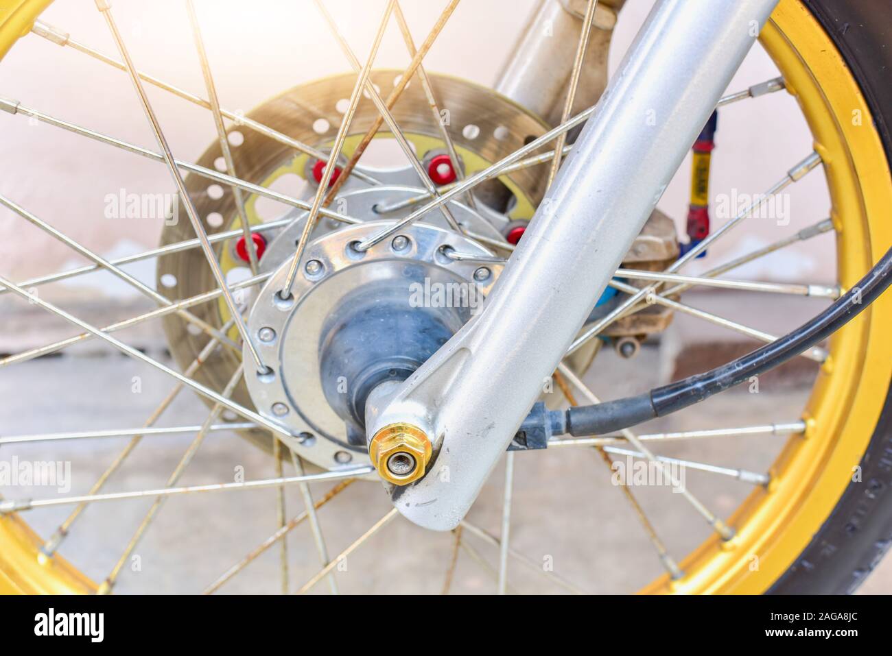 Front wheel of motorcycle hi-res stock photography and images - Alamy