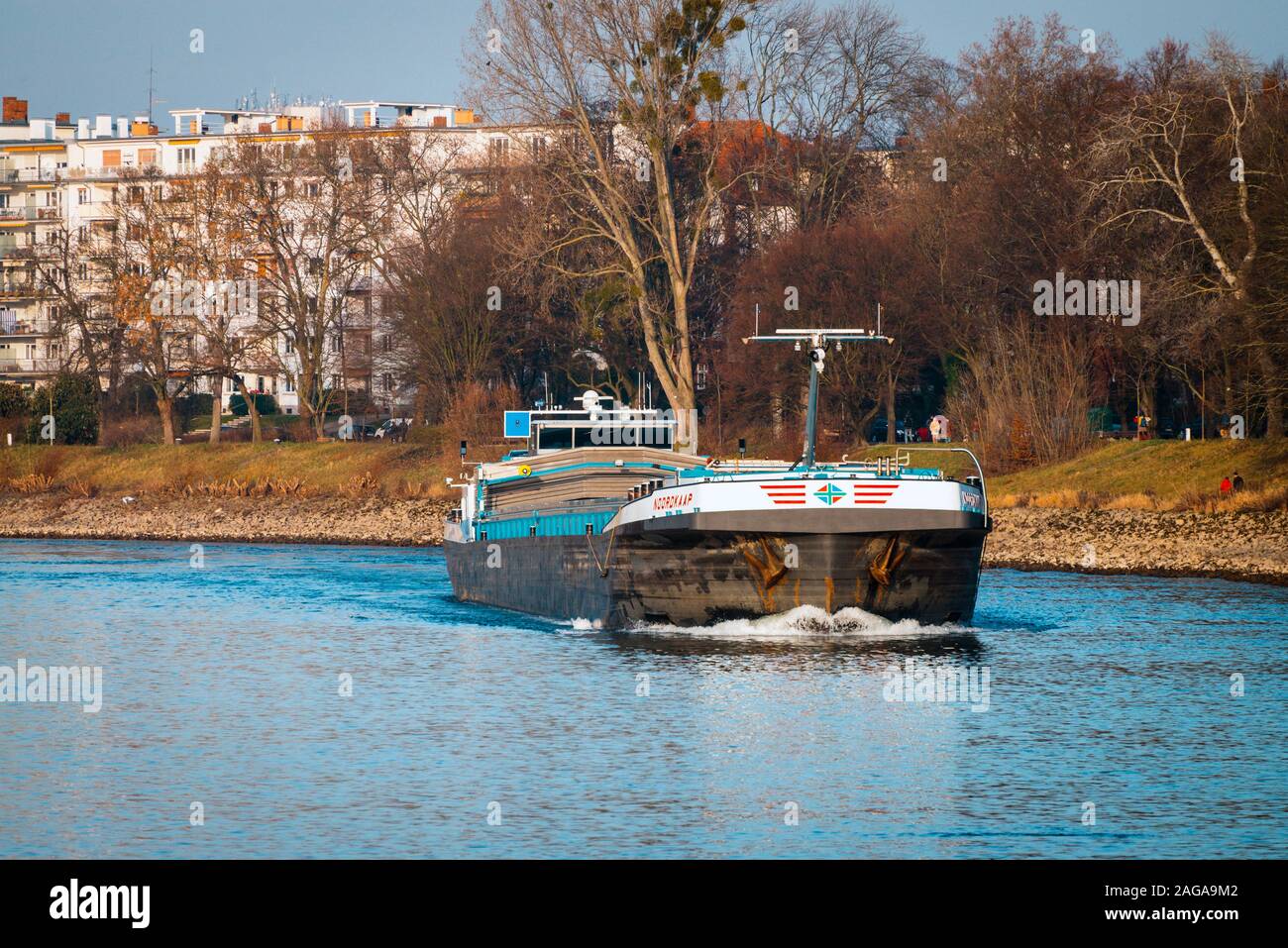 Freight ship on the Rhine river in Mannheim/Germany Stock Photo - Alamy