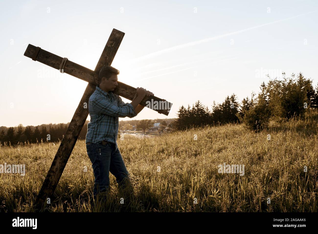 Religious Man Carrying Wooden Cross High Resolution Stock Photography ...