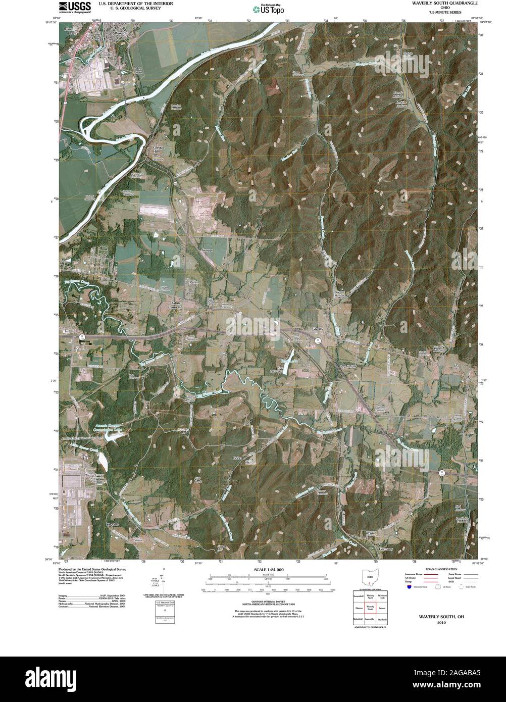 USGS TOPO Map Ohio OH Waverly South 20100722 TM Restoration Stock Photo ...